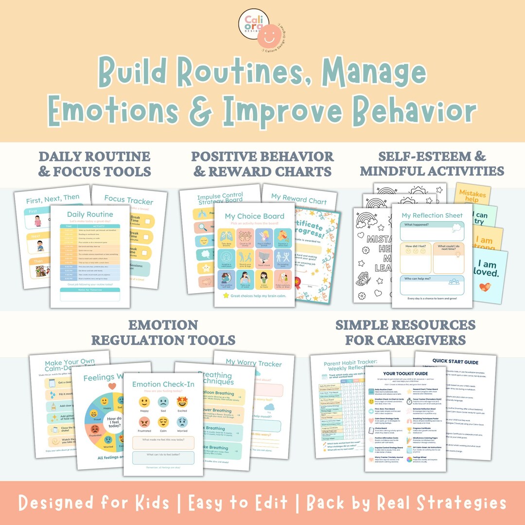 Emotions and Behavior Toolkit for Kids, Calm Down Cards, Visual Routine ...