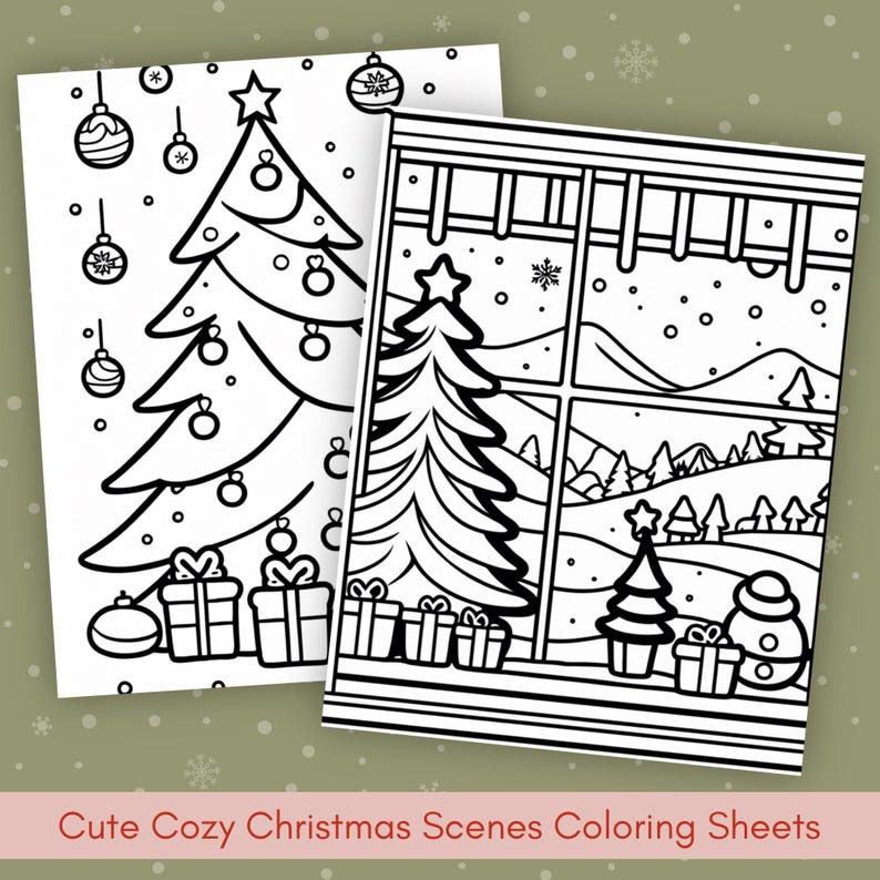Cozy Christmas Coloring Pages, Cute Christmas Spaces Coloring Sheets ...