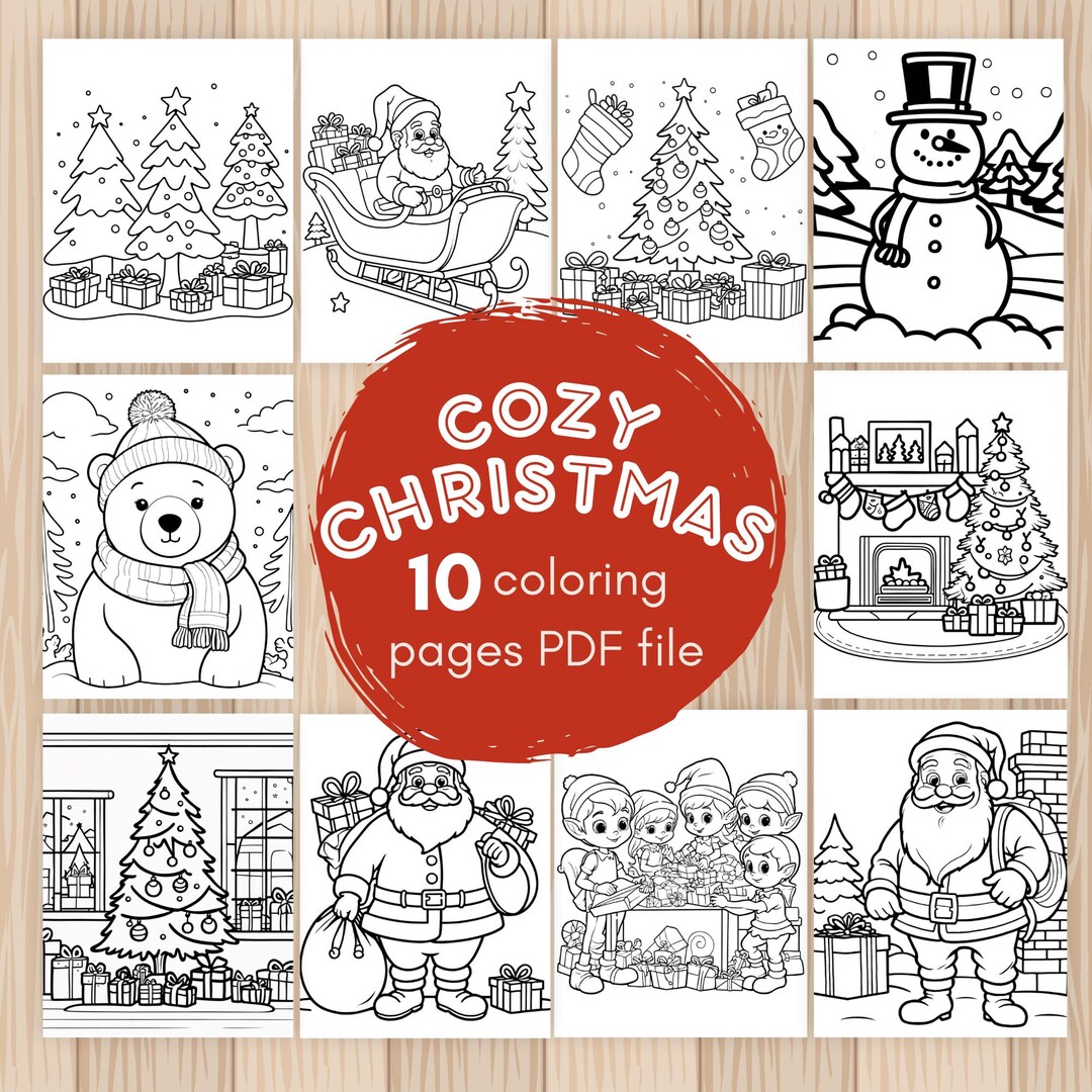 Cozy Christmas Coloring Pages for Kids, Cute Christmas Scenes Coloring ...