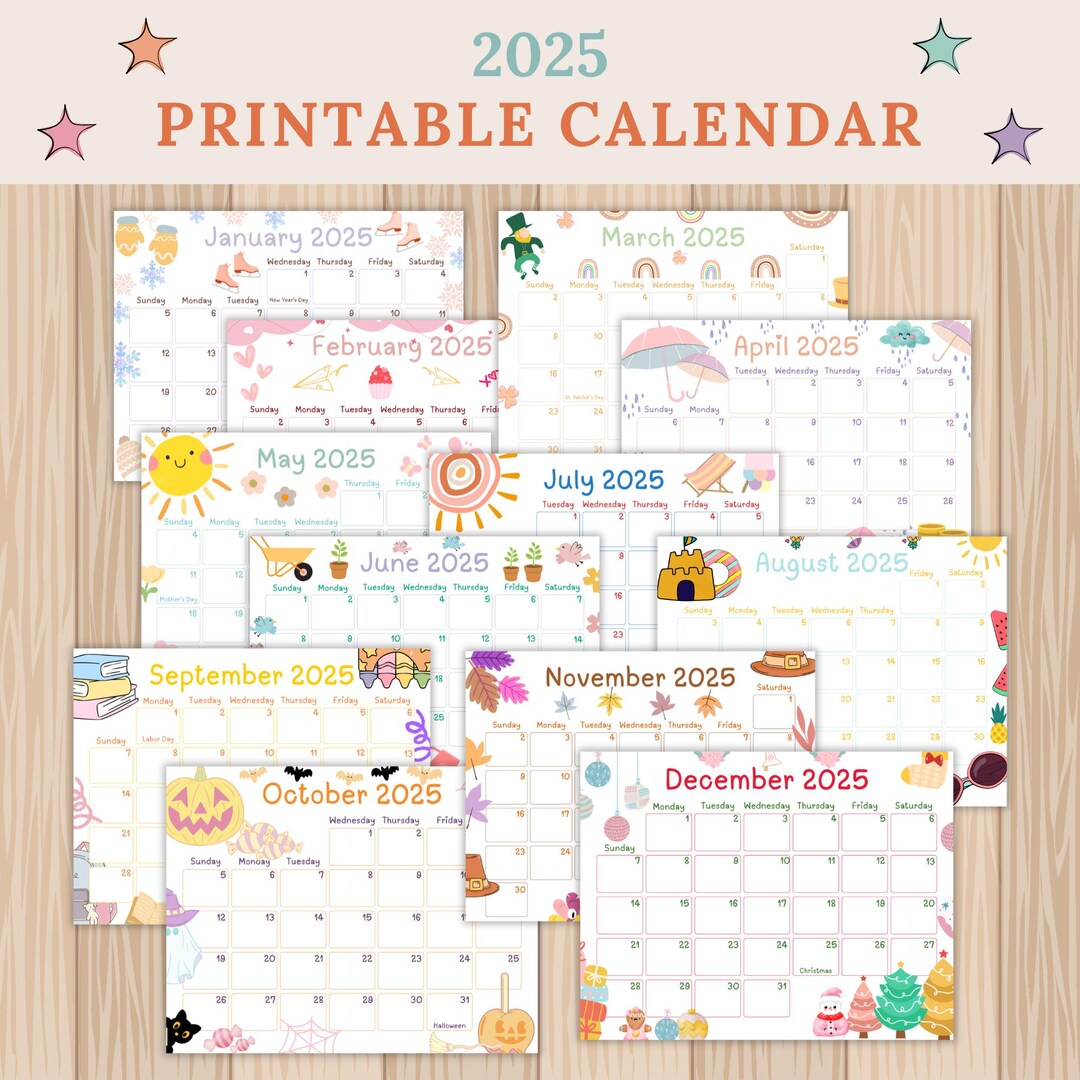 2025 Calendar Printable, Editable Calendar for Kids Organization, Cute ...