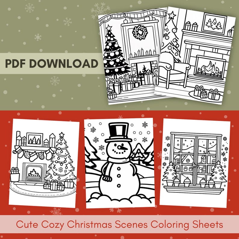 Cozy Christmas Coloring Pages, Cute Christmas Spaces Coloring Sheets ...