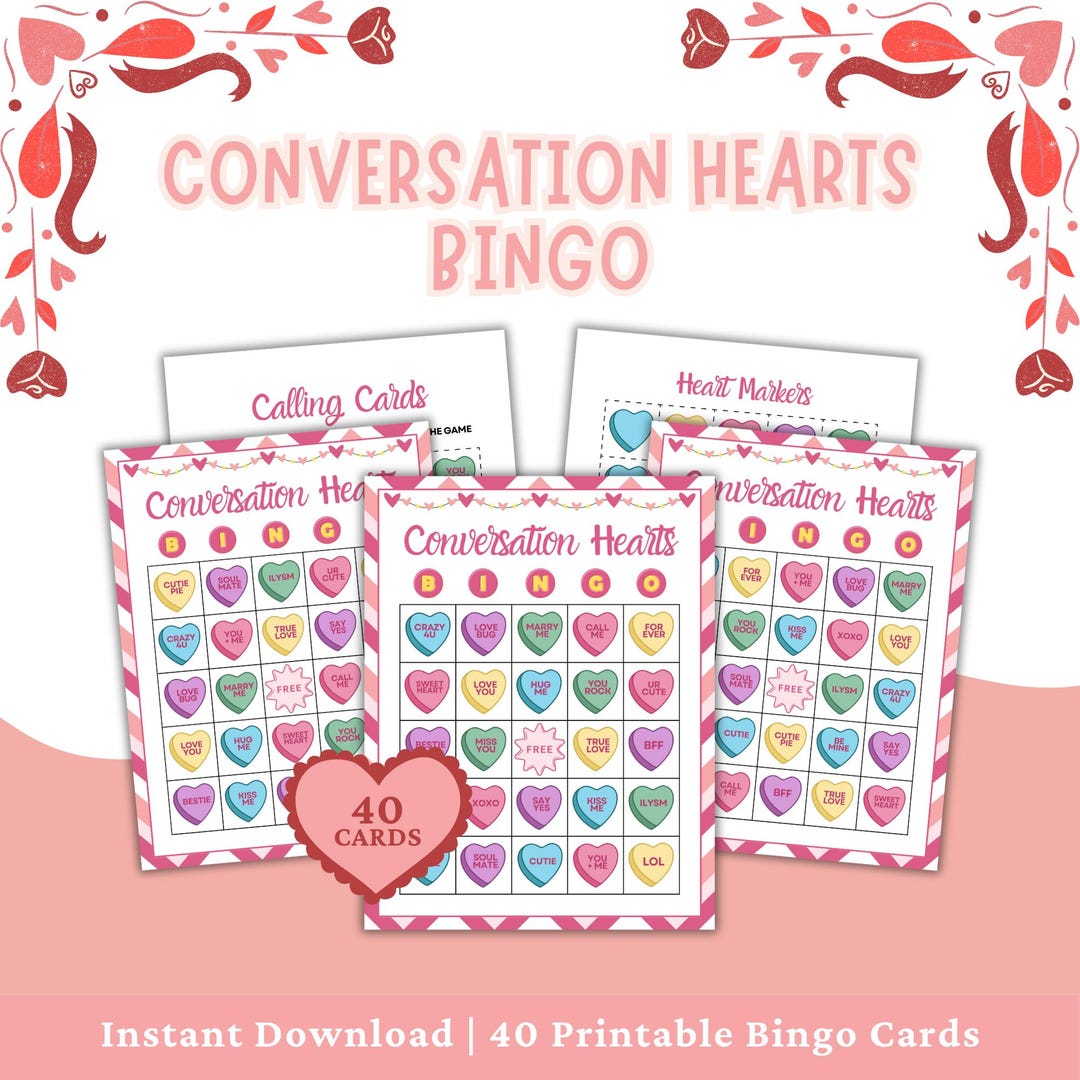 Conversation Hearts Bingo, Valentine's Bingo Game, Kids Valentine's Day ...