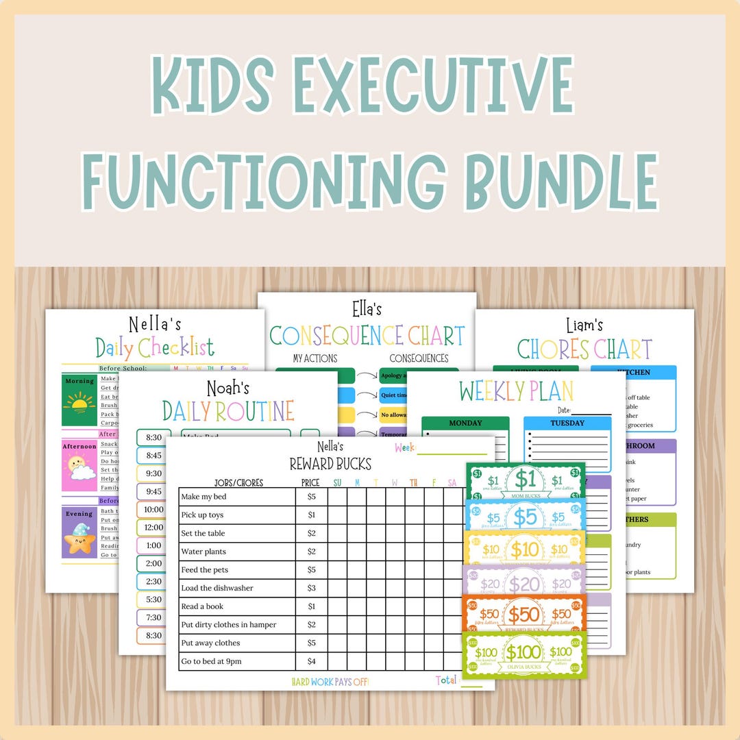 Kids Executive Function Bundle, Organization Sheets, Editable Chore ...