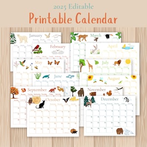 2025 Animals Calendar Printable, Cute Calendar 2025, Wall Calendar for ...