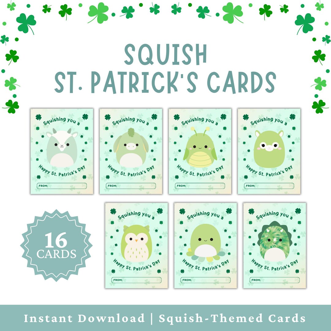 Squishmallow St Patricks Day Cards, Kids St Pattys Cards, Squish-themed ...