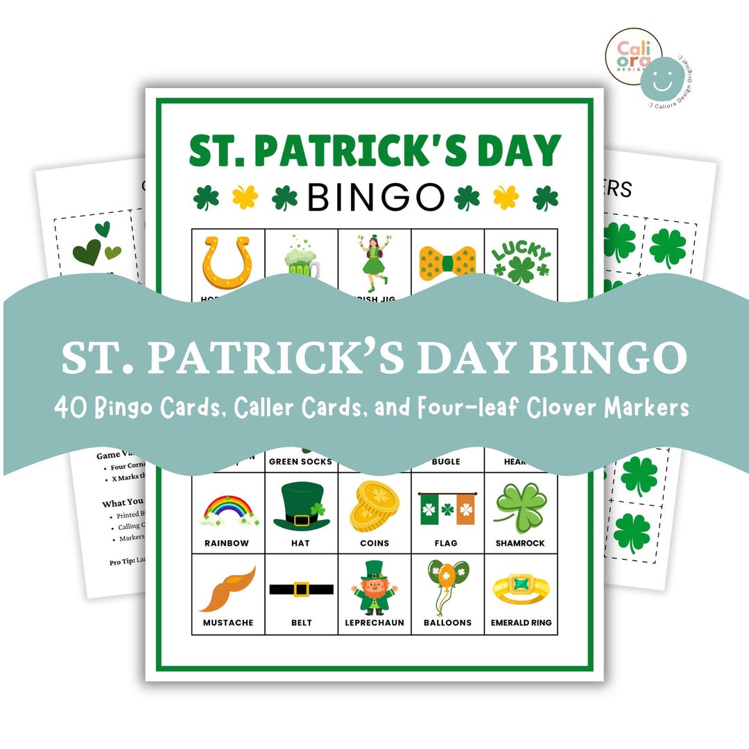 St. Patrick's Day Bingo Game for Kids, 40 Saint Patrick Bingo Cards ...