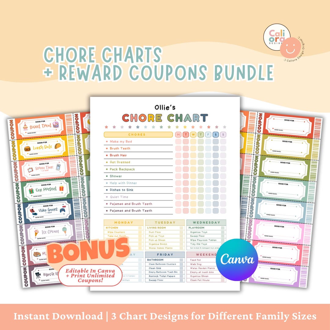 Children Reward Charts, Kids Printable Chore Chart, Responsibilities ...