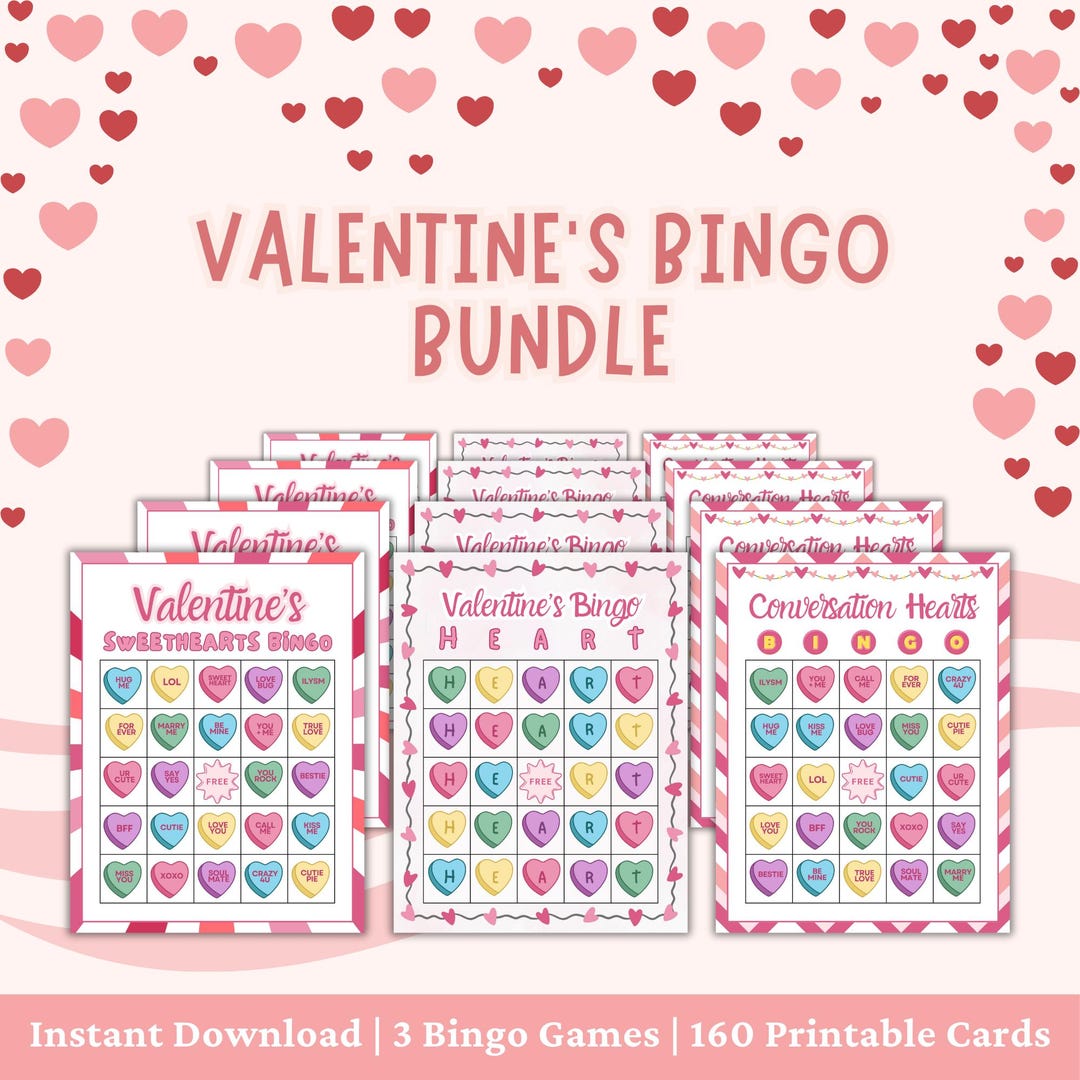 Valentines Bingo Game Bundle, Valentine's Games for Kids, Heart Bingo ...