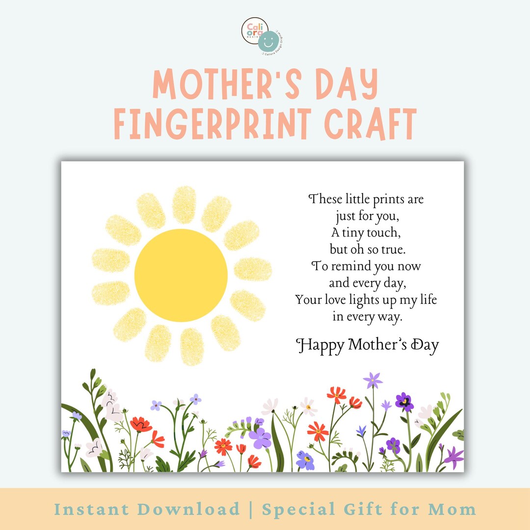 Kids Fingerprint Craft for Mom, Mother's Day Poem, Handmade Kid Gift to ...