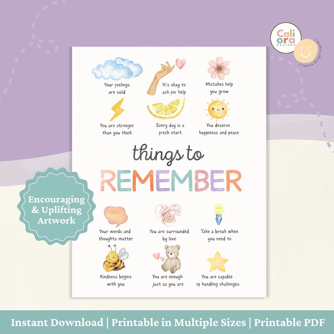 Things to Remember Poster, Kids Daily Affirmations Printable, Calm Down ...