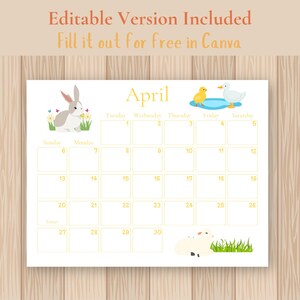 2025 Animals Calendar Printable, Cute Calendar 2025, Wall Calendar for ...