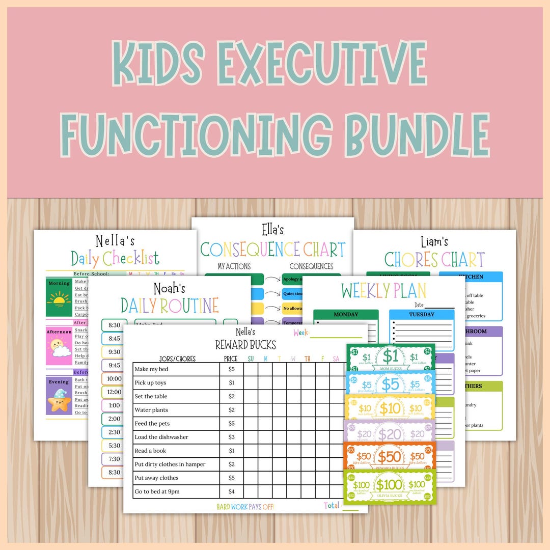Paquete de funciones ejecutivas para niños, hojas de organización ...