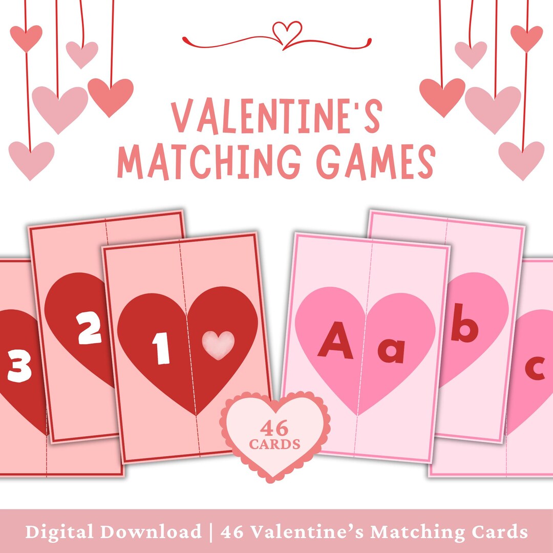 Valentines Day Matching Games, Kindergarten Number Matching, Heart ...