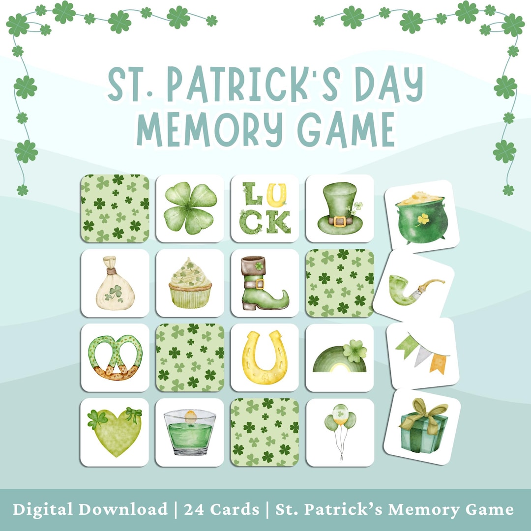 St Patricks Memory Game, Kids Matching Games, Kindergarten St Paddys ...