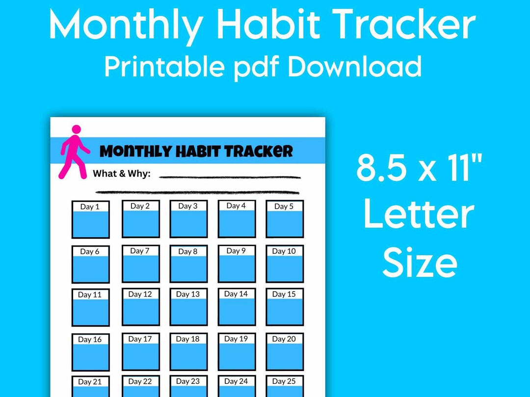 Printable Monthly Habit Tracker Walking Running Fitness Tracker Walking ...
