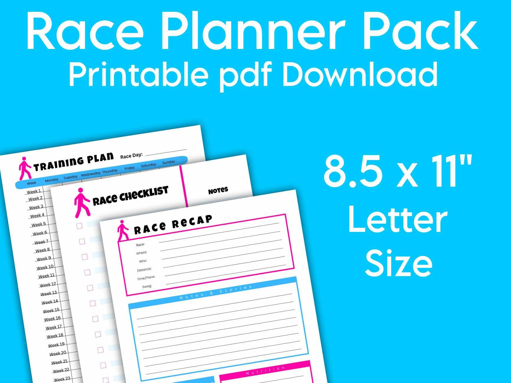 Printable Race Planner Pack Walk Walking Race Running 5k Marathon ...