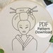 Geisha Embroidery Pattern, Japanese Decor Embroidery Design, Hand ...