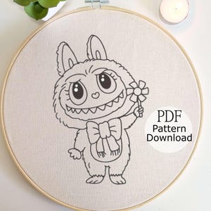 Labubu Embroidery Design, Cute Monster Embroidery Pattern, Hand ...