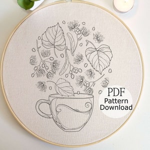 Autumn Tea Embroidery Pattern, Autumn Embroidery Design, Kitchen Decor ...