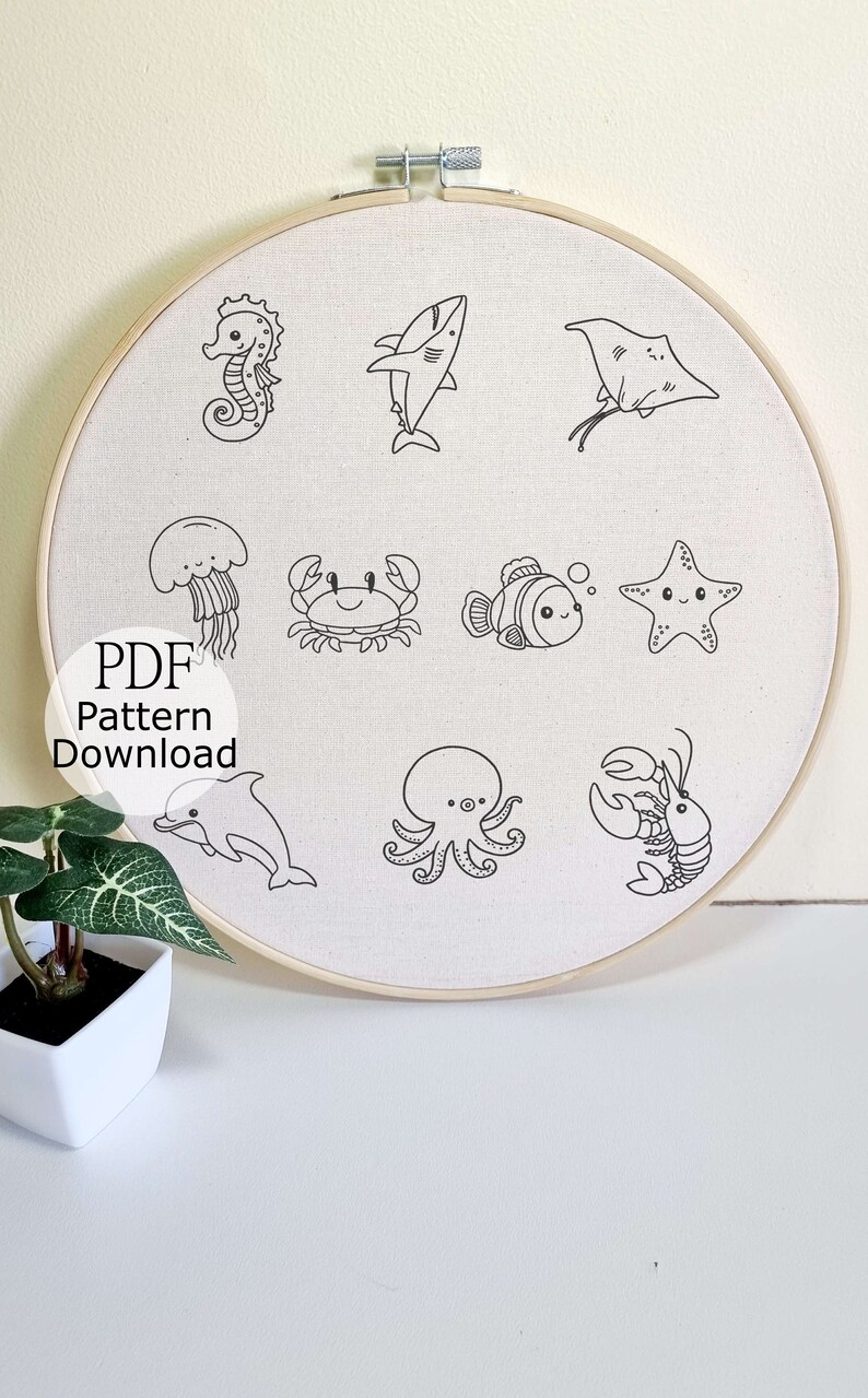 Sea Life Embroidery Design, Coastal Hand Embroidery PDF, Nautic ...