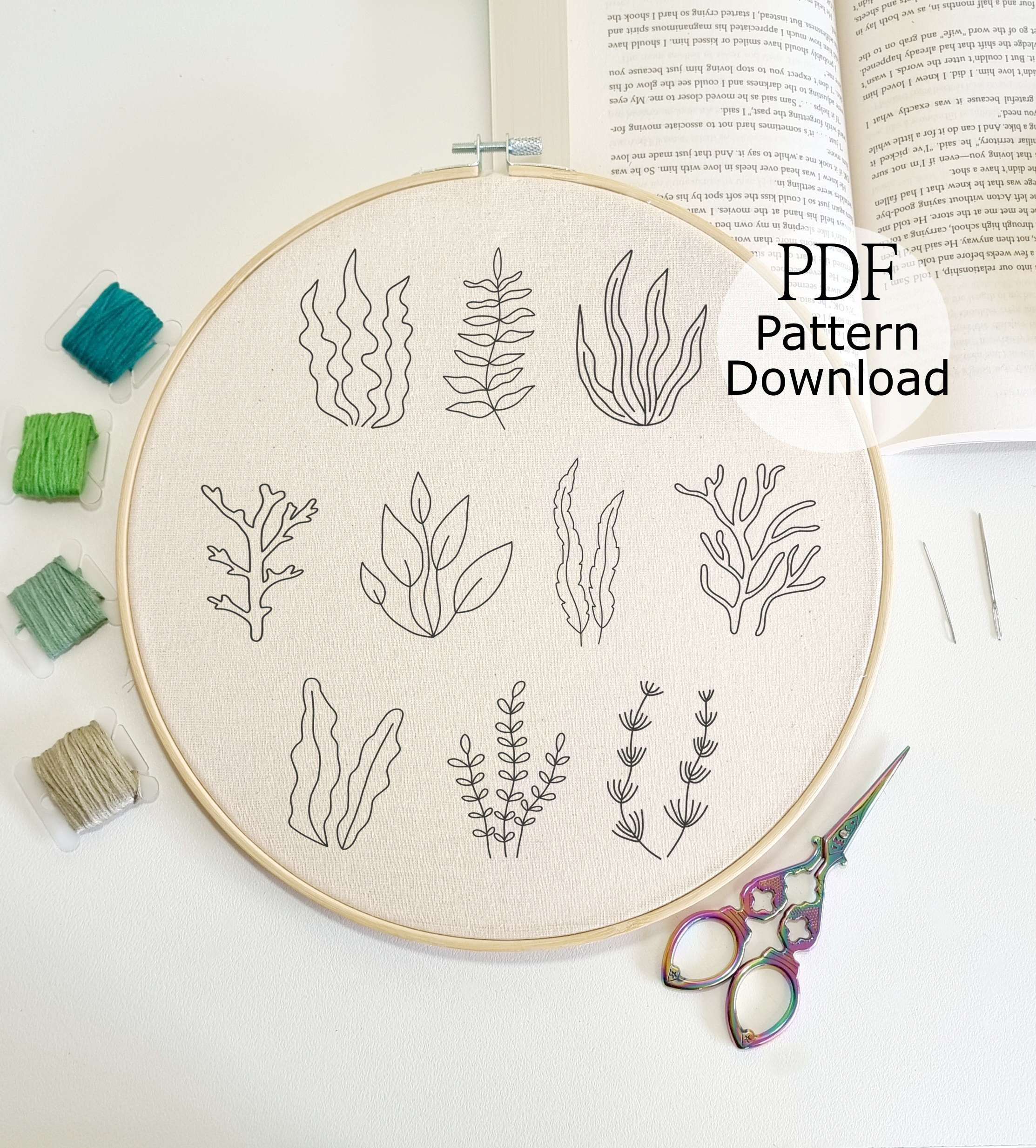 Seaweed and Coral Embroidery Pattern, Coastal Hand Embroidery PDF ...