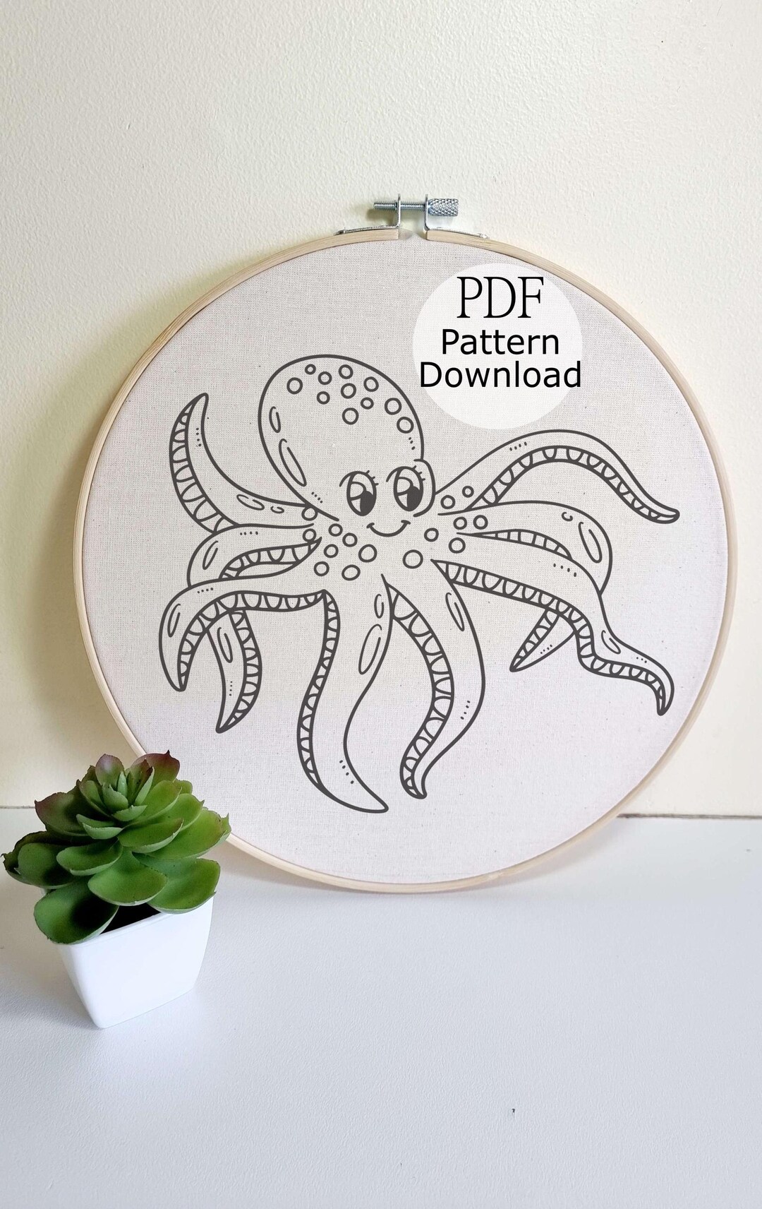 Cute Octopus Embroidery Design, Sea Life Embroidery Pattern, Hand ...