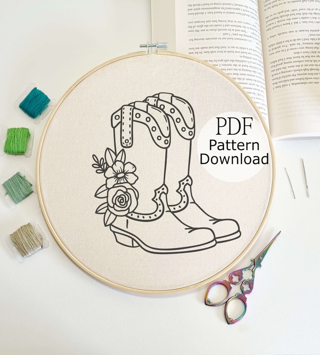 Cowboy Boots Embroidery Pattern, Western Embroidery Design, Country ...