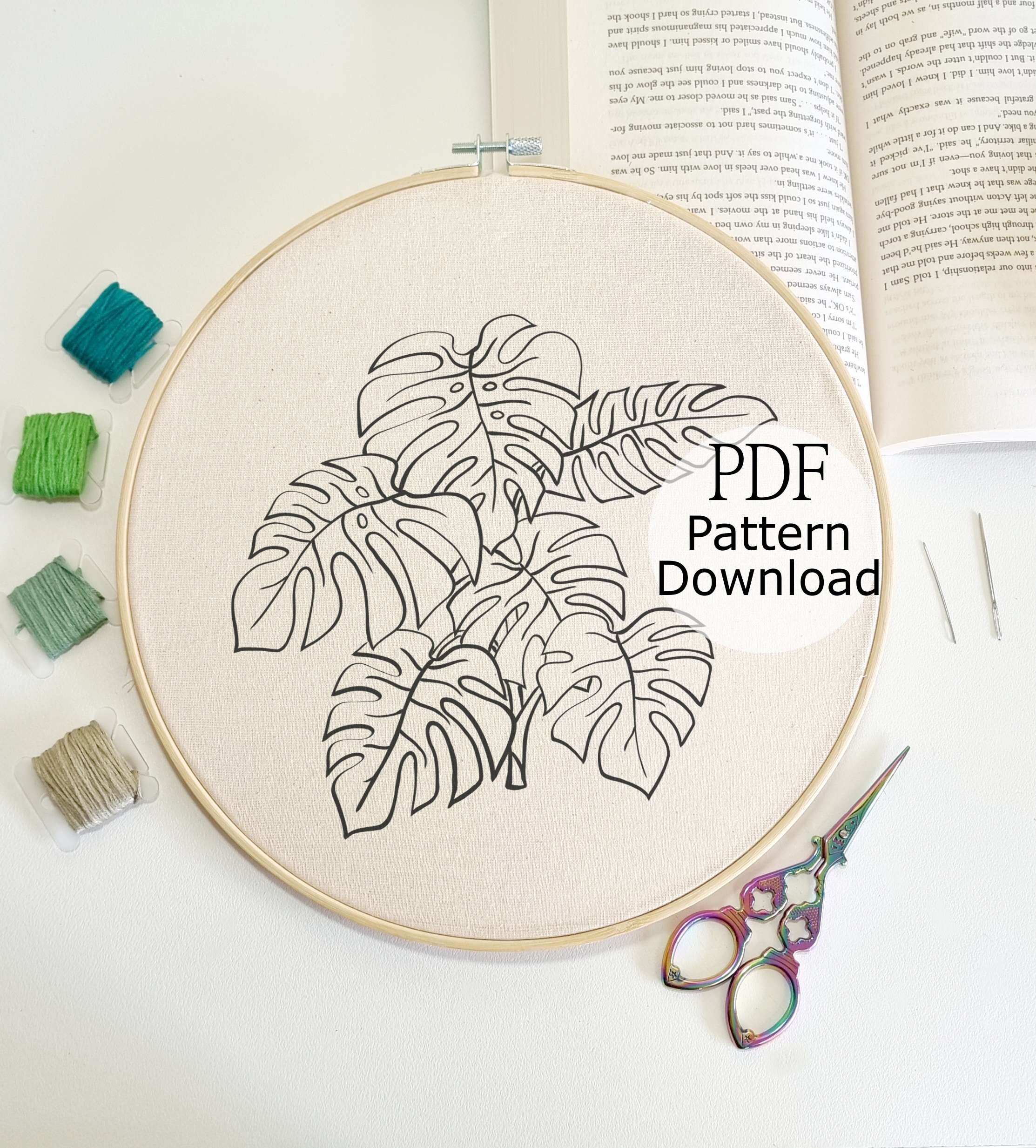 Monstera Plant Embroidery Pattern, Botanical Embroidery Design, Plant ...