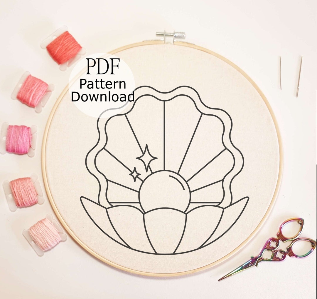 Clam and Pearl Embroidery Pattern, Hand Embroidery PDF, Nautic ...