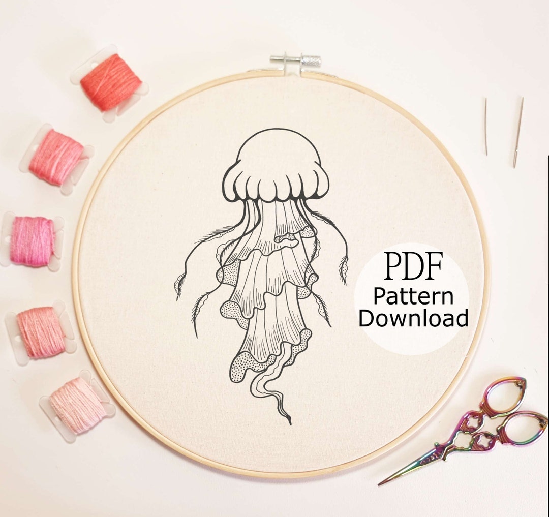 Jellyfish Embroidery Pattern, Hand Embroidery PDF File, DIY Underwater ...