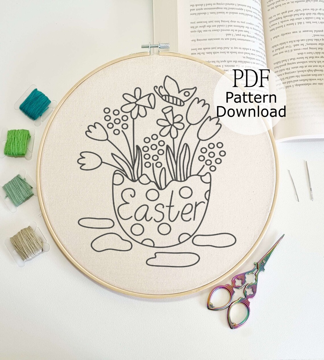 Floral Easter Egg Embroidery PDF Pattern, Instant Download Cross Stitch ...