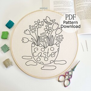 Floral Easter Egg Embroidery PDF Pattern, Instant Download Cross Stitch Template for Seasonal ...