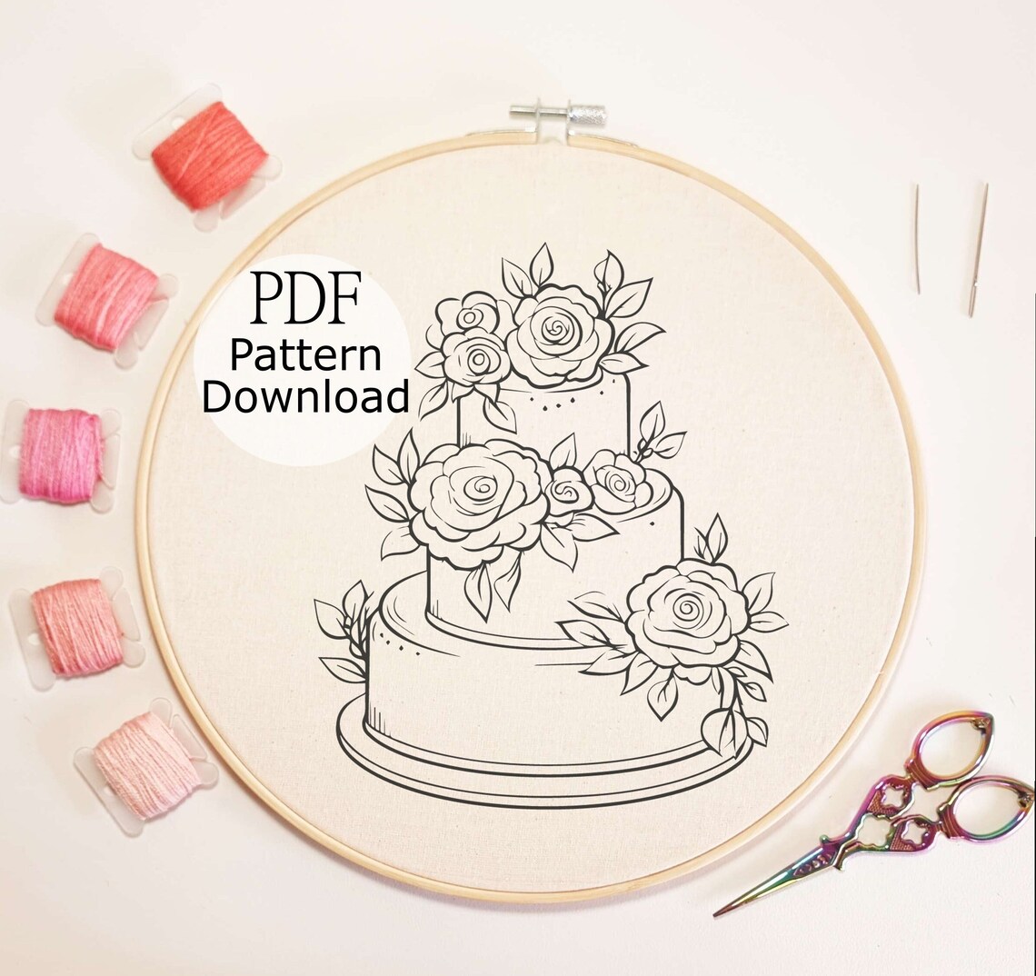 Wedding Cake Embroidery Design, Wedding Embroidery Pattern, Marriage ...