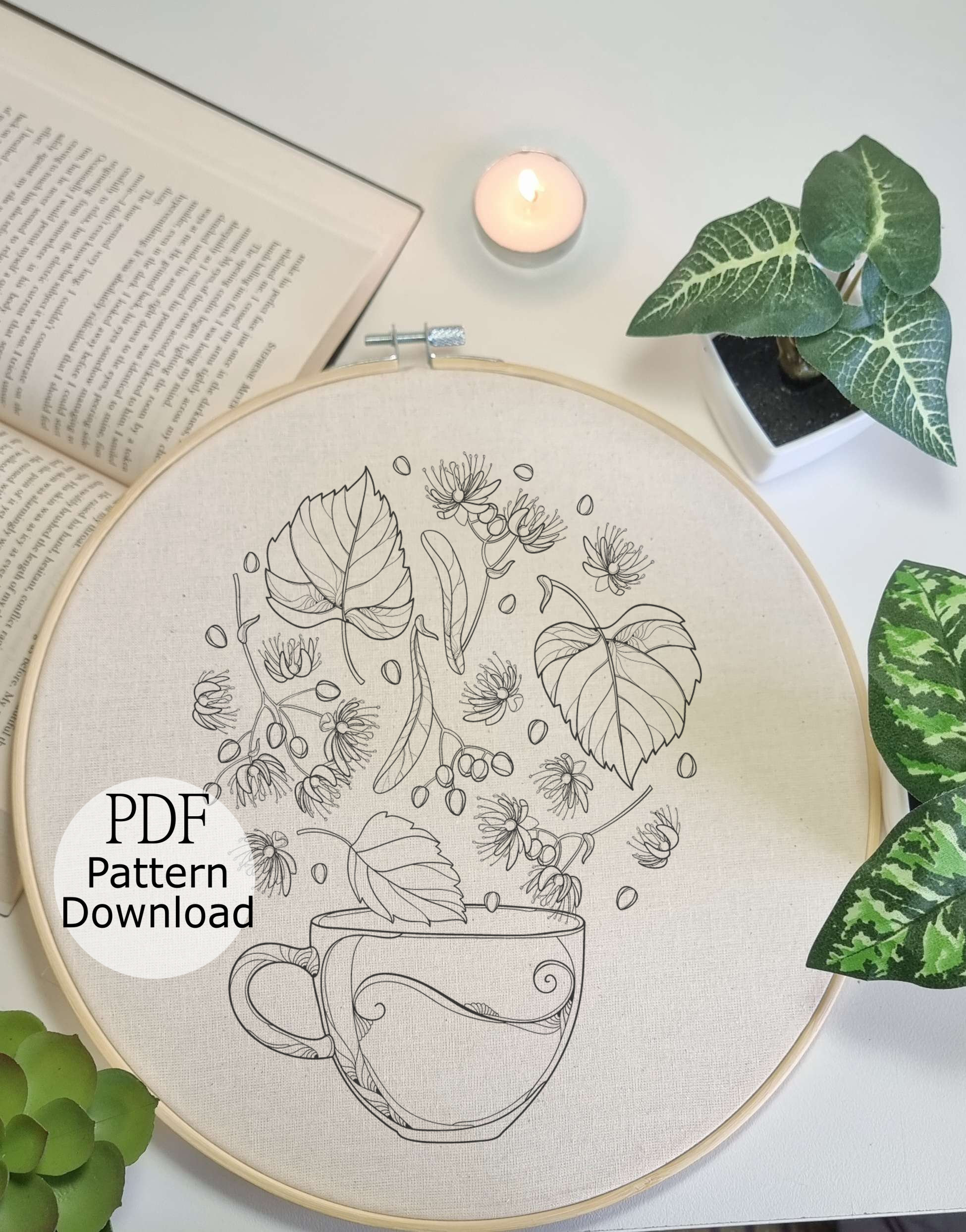 Autumn Tea Embroidery Pattern, Autumn Embroidery Design, Kitchen Decor ...