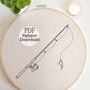 Fishing Rod Embroidery Design, Nature Embroidery Pattern, Father's Day ...