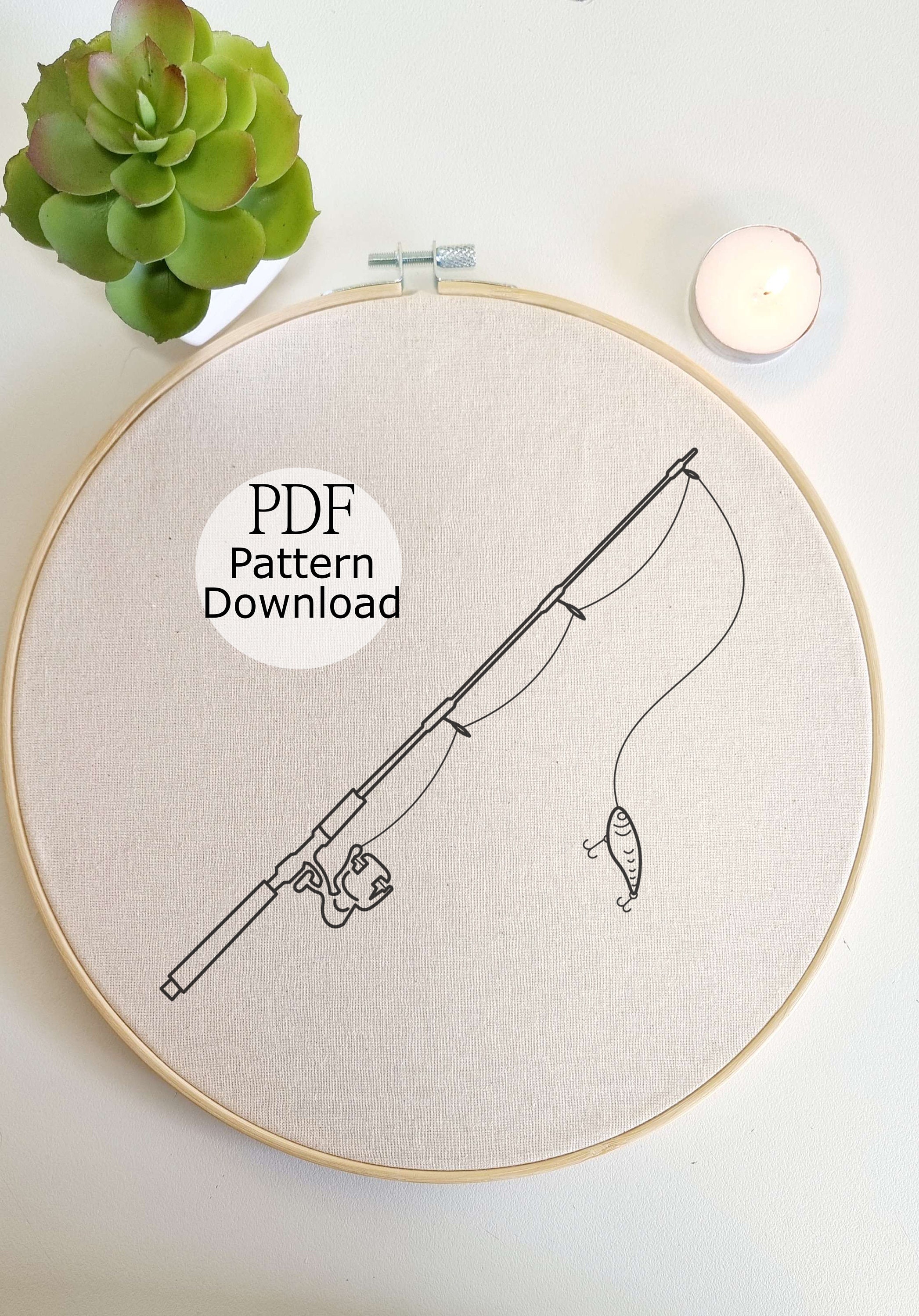 Fishing Rod Embroidery Design, Nature Embroidery Pattern, Father's Day ...
