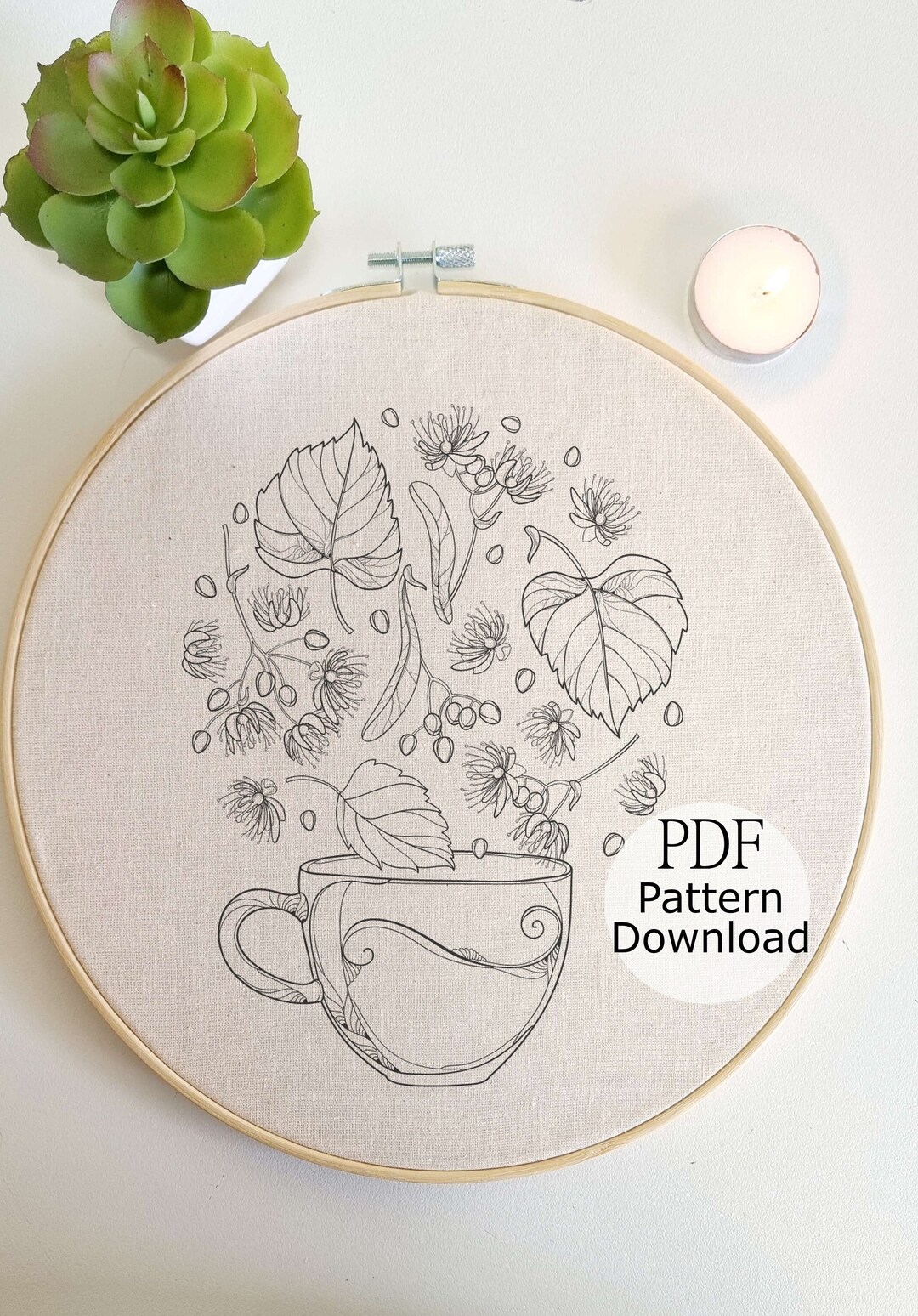 Autumn Tea Embroidery Pattern, Autumn Embroidery Design, Kitchen Decor ...