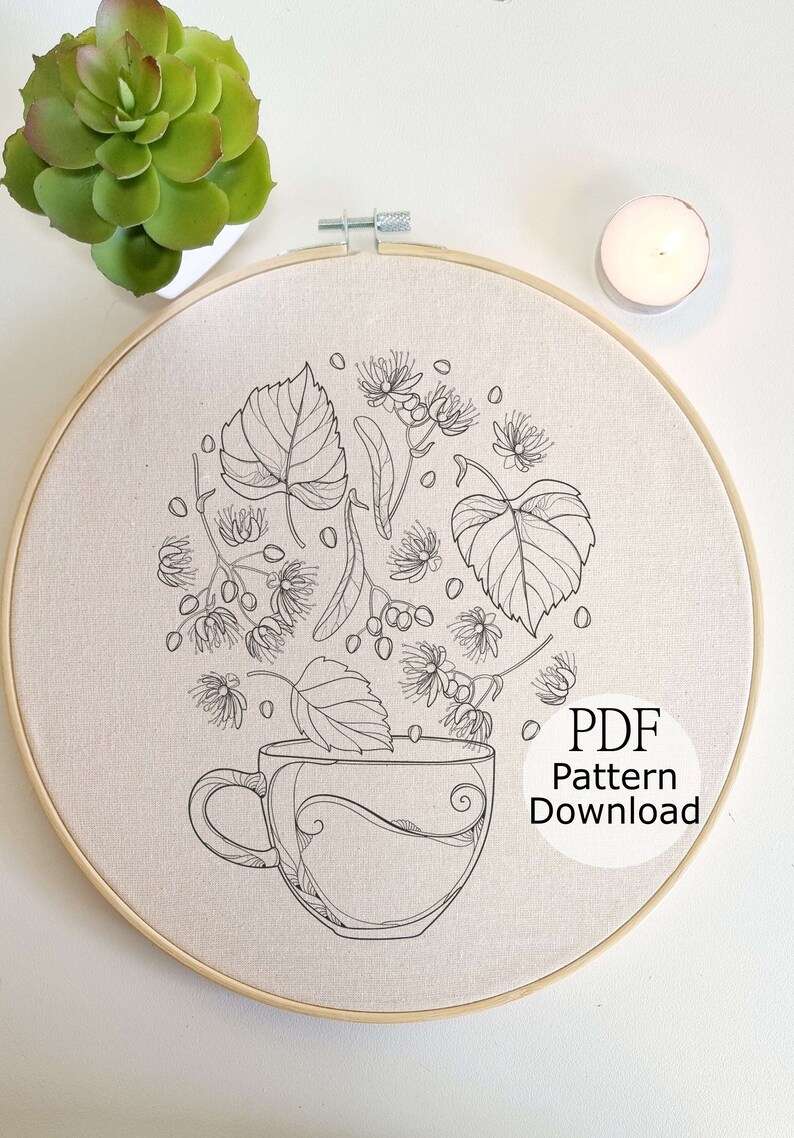 Autumn Tea Embroidery Pattern, Autumn Embroidery Design, Kitchen Decor ...