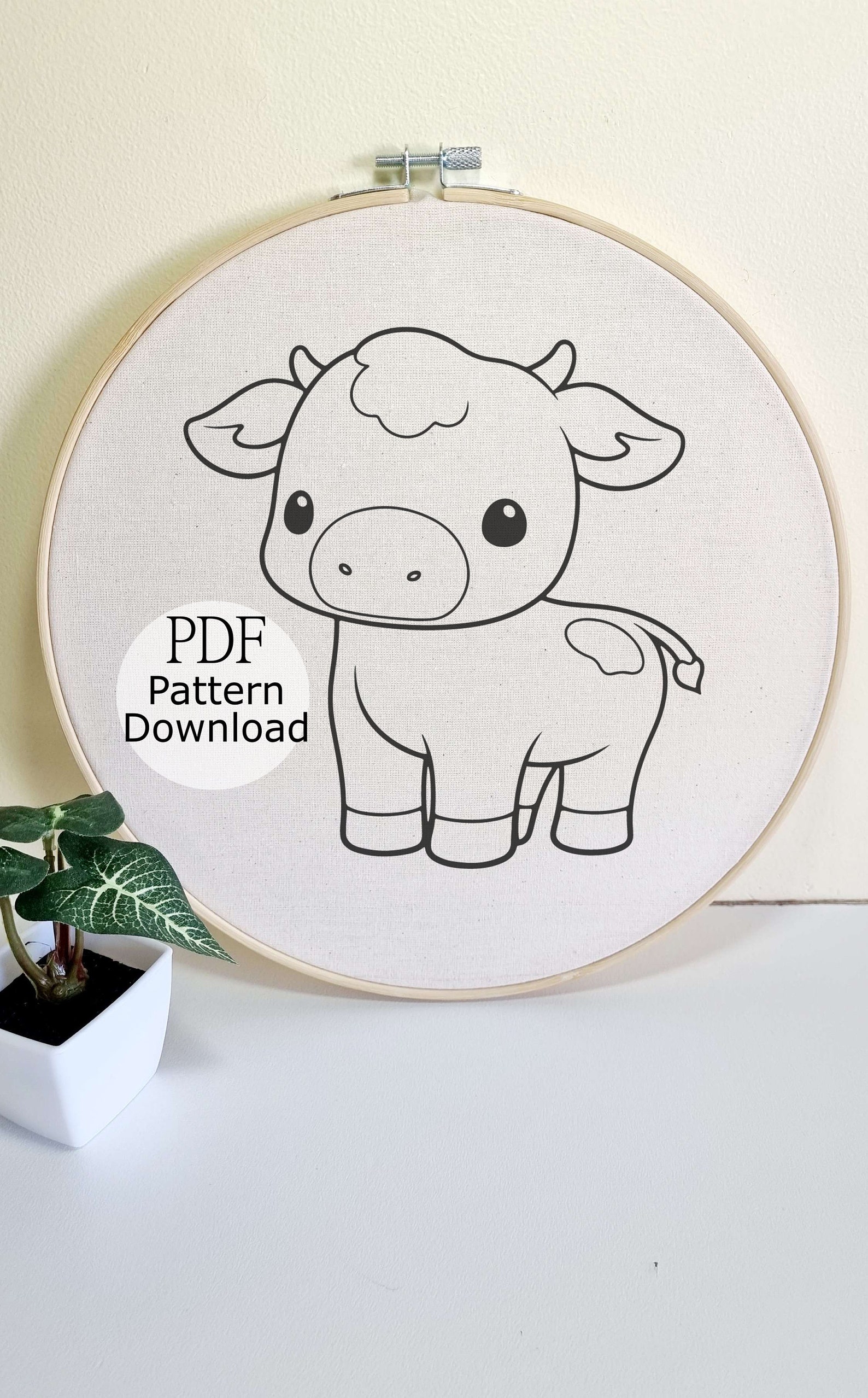 Cute Cow Embroidery Pattern, Animal Embroidery Design, Nursery Decor ...