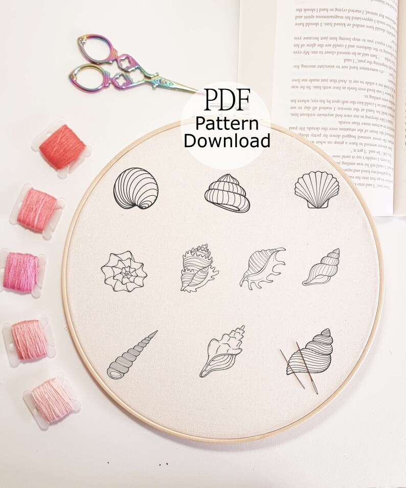 Sea Shells Embroidery Pattern, Coastal Hand Embroidery PDF, Nautic ...