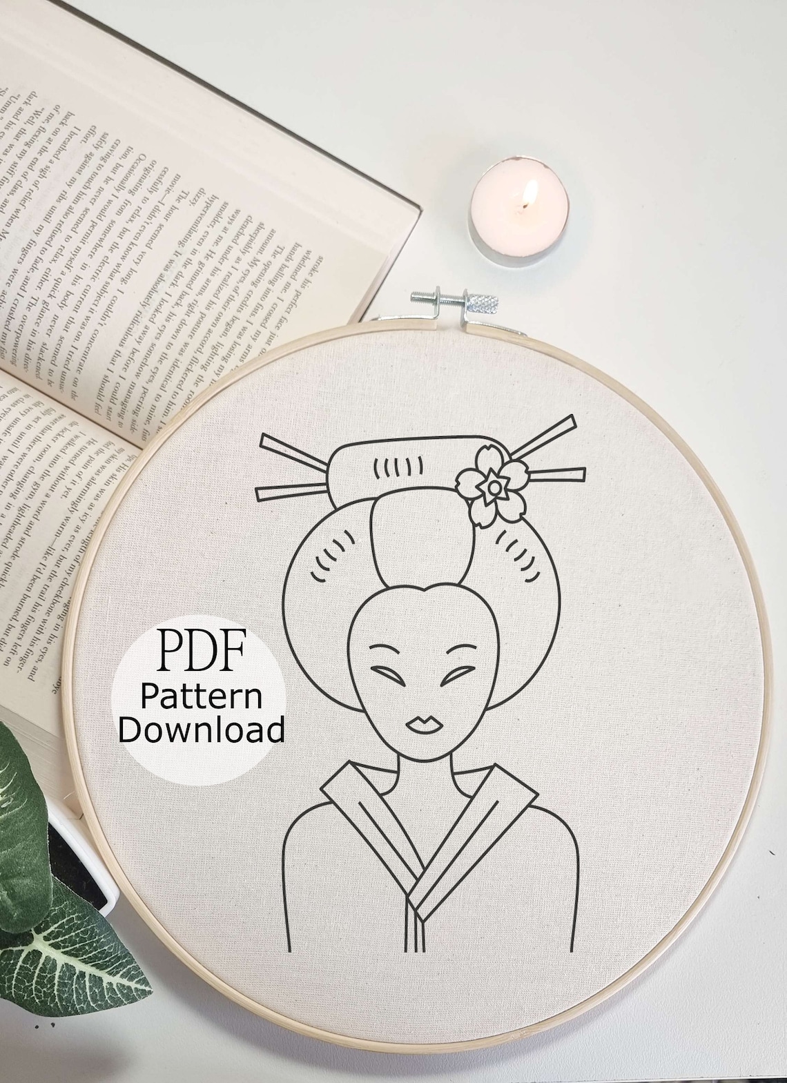 Geisha Embroidery Pattern, Japanese Decor Embroidery Design, Hand ...