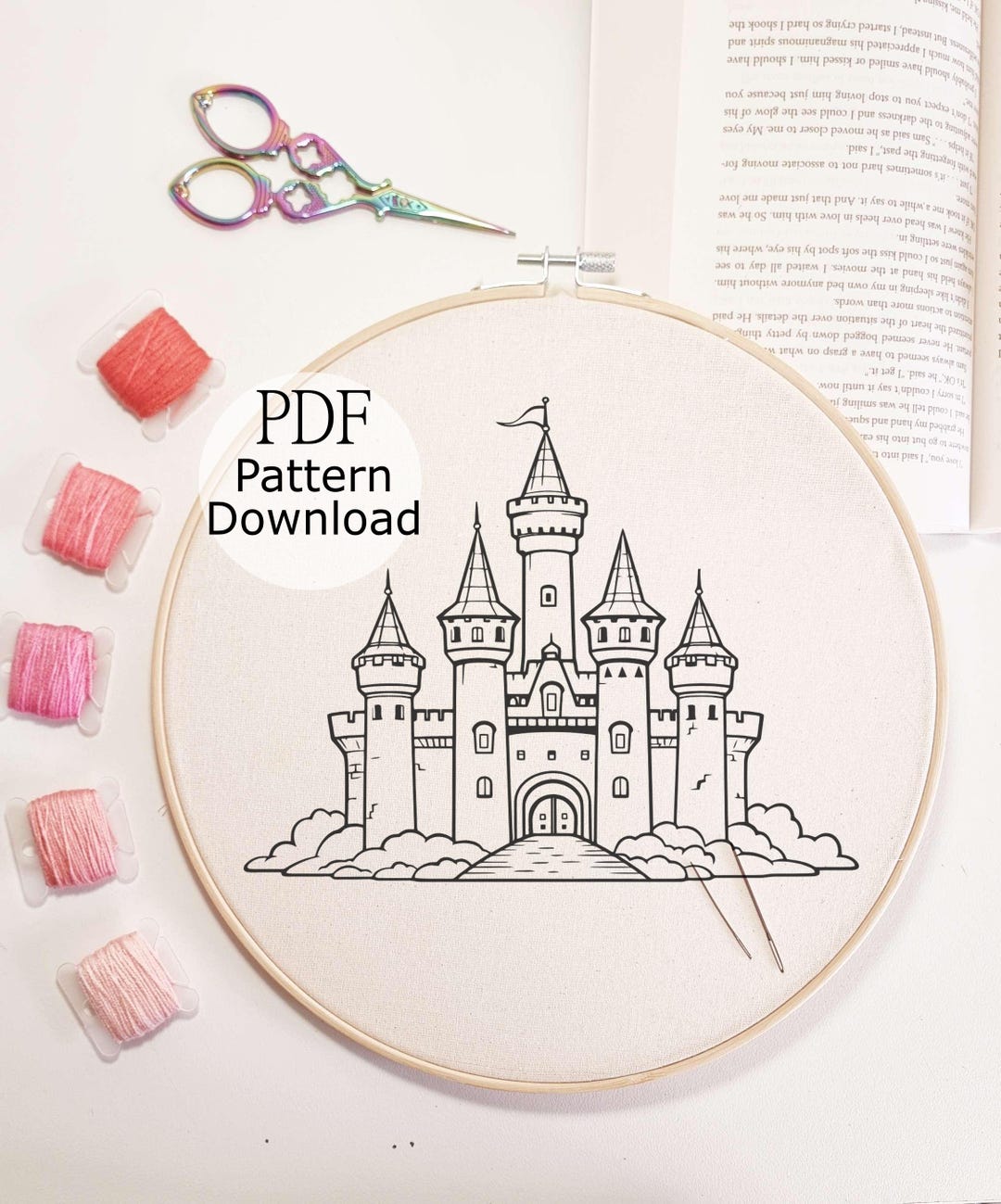 Castle Embroidery Pattern, Fairy Tale Embroidery Design, Fantasy ...