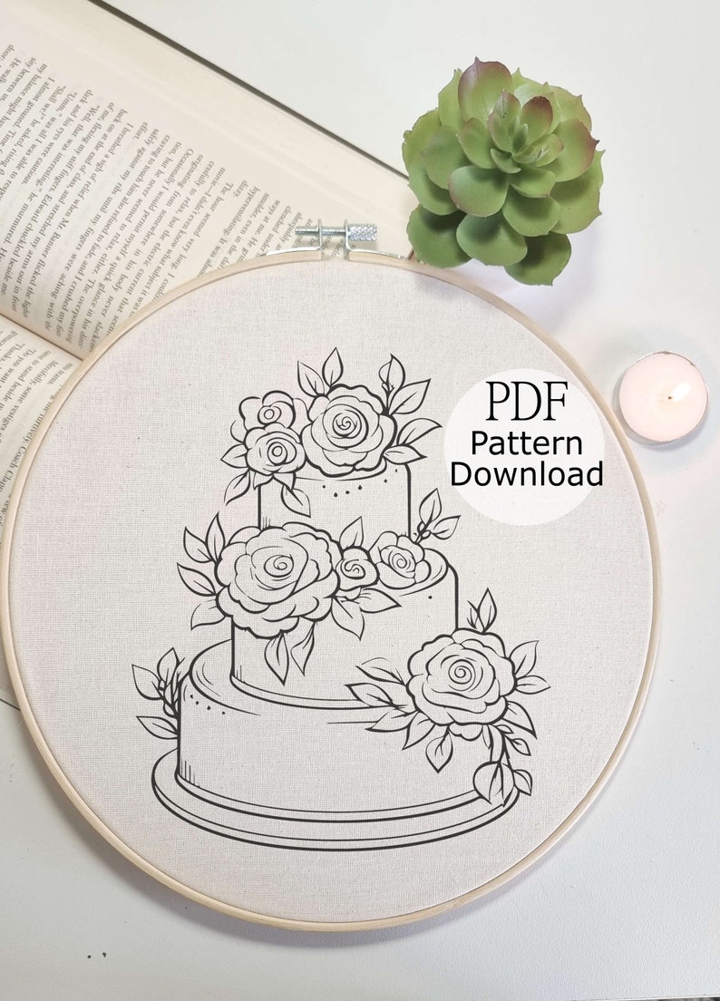 Wedding Cake Embroidery Design, Wedding Embroidery Pattern, Marriage ...