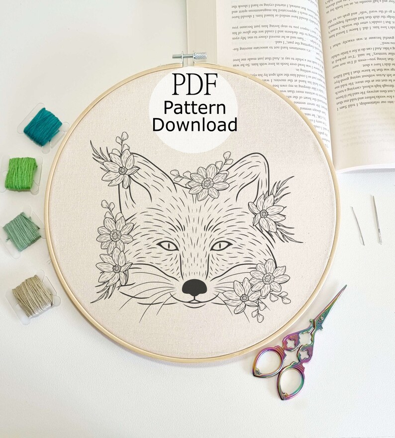 Floral Fox Embroidery Pattern, Forest Animal Desigm, PDF Embroidery, Hand Embroidery for ...