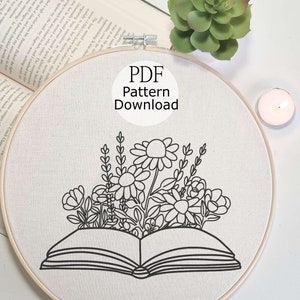 Floral Book Embroidery Pattern, Literature Embroidery Design, Hand ...