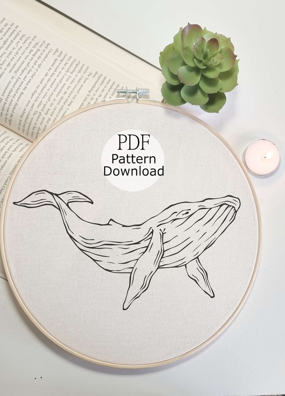 Swimming Whale Embroidery Pattern, DIY Ocean-inspired Needlework Design ...