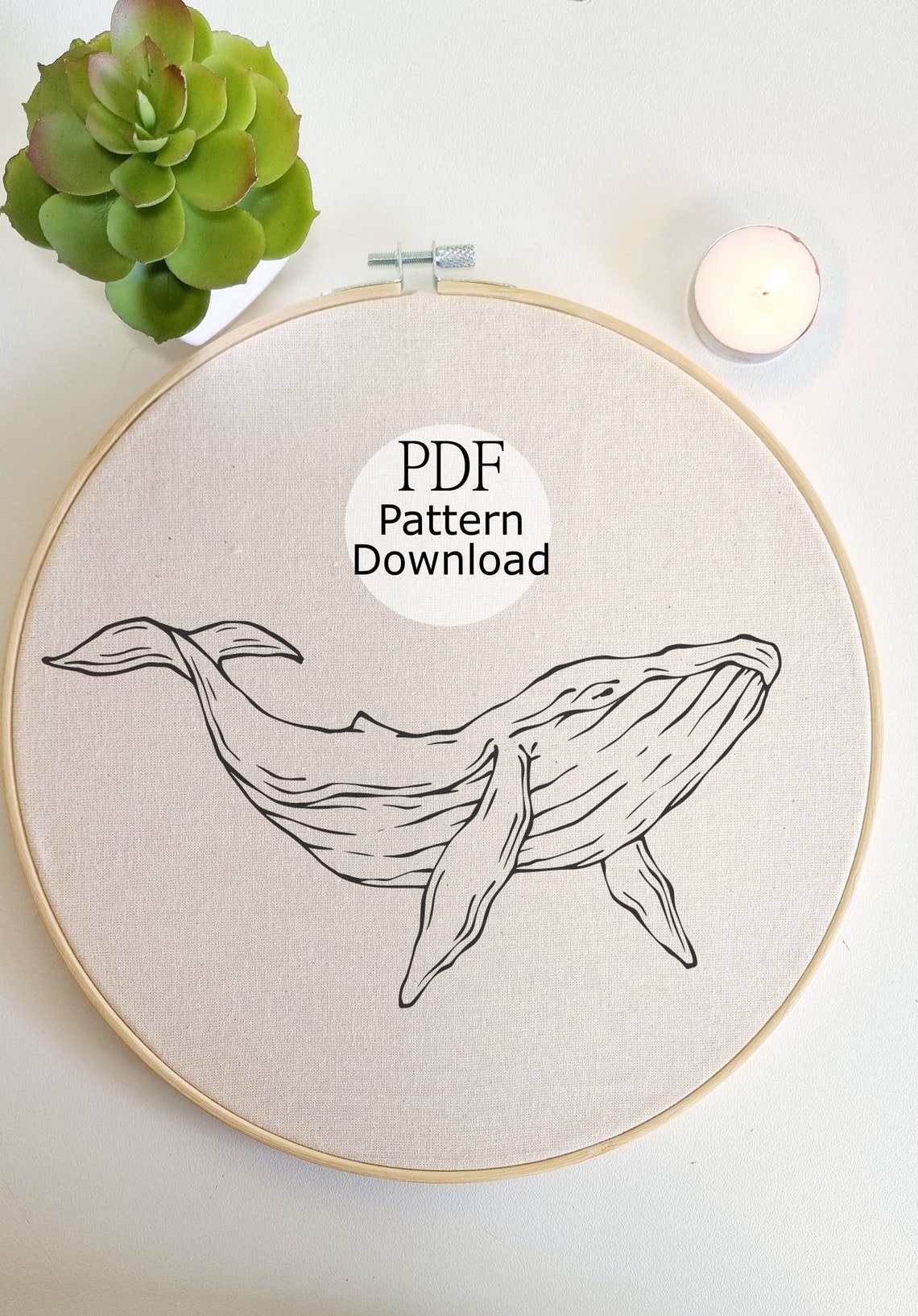 Swimming Whale Embroidery Pattern, DIY Ocean-inspired Needlework Design ...