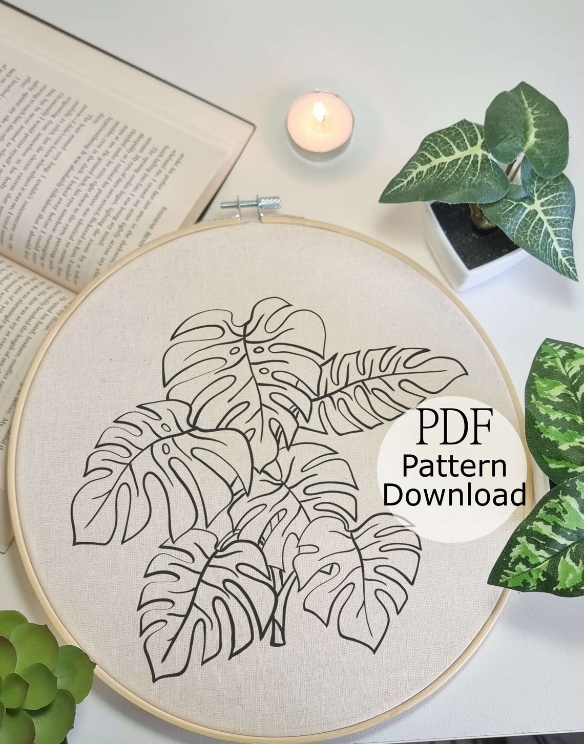 Monstera Plant Embroidery Pattern, Botanical Embroidery Design, Plant ...