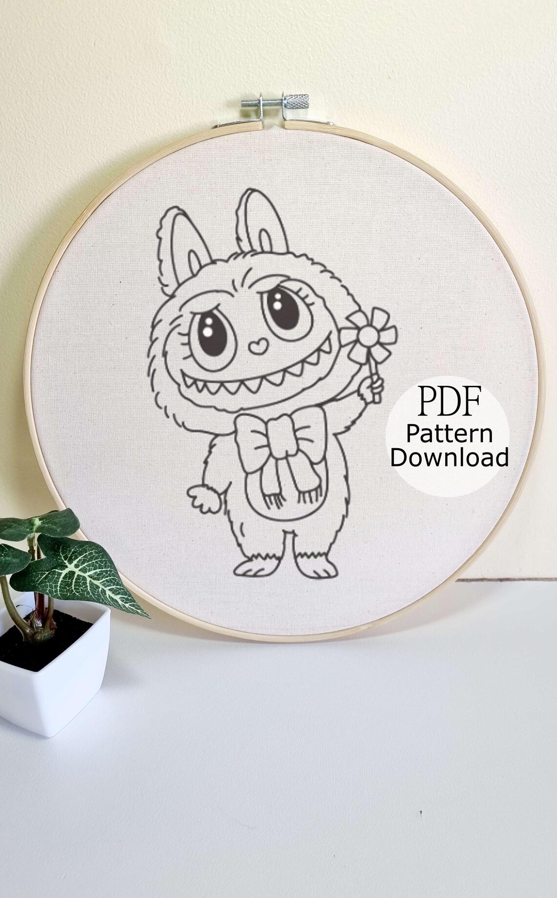 Labubu Embroidery Design, Cute Monster Embroidery Pattern, Hand ...
