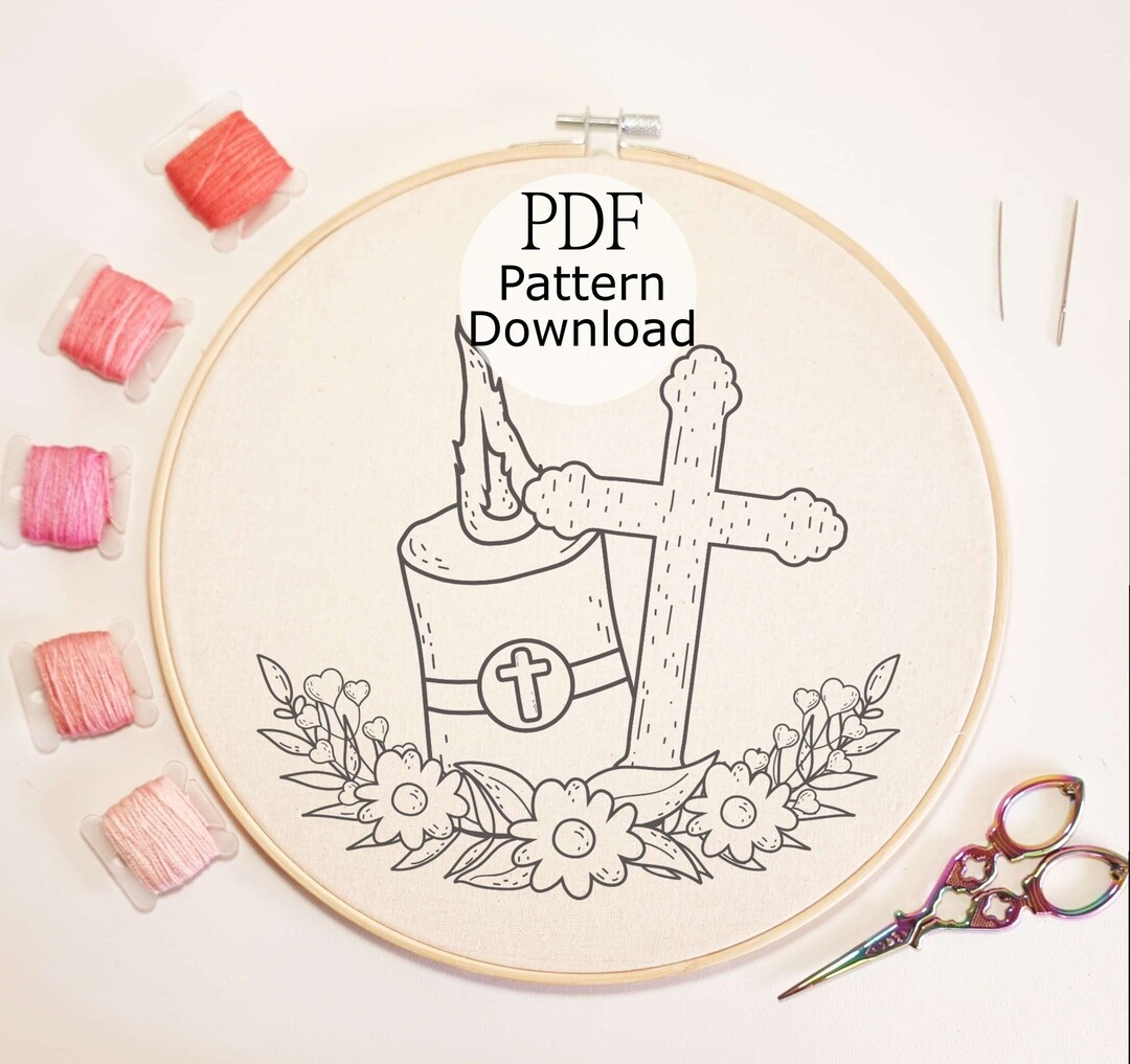 Baptism Embroidery Design, Faith Symbol Embroidery Pattern, Religious ...